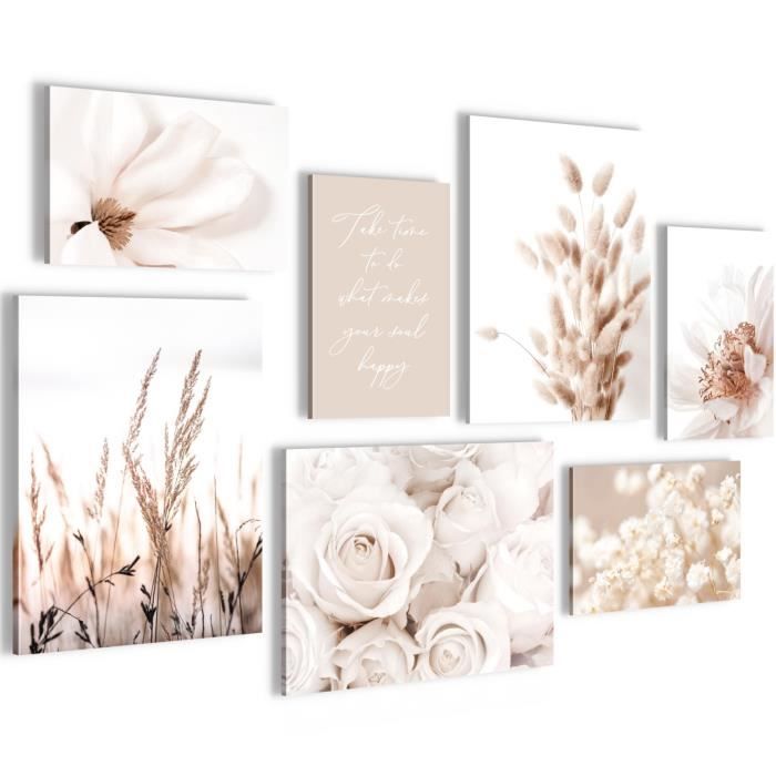 Tableau Décoration Murale Fleurs Boho - Novart - N023271a - 7 Cadres de 30x40 & 20x30 cm Prêts à ...