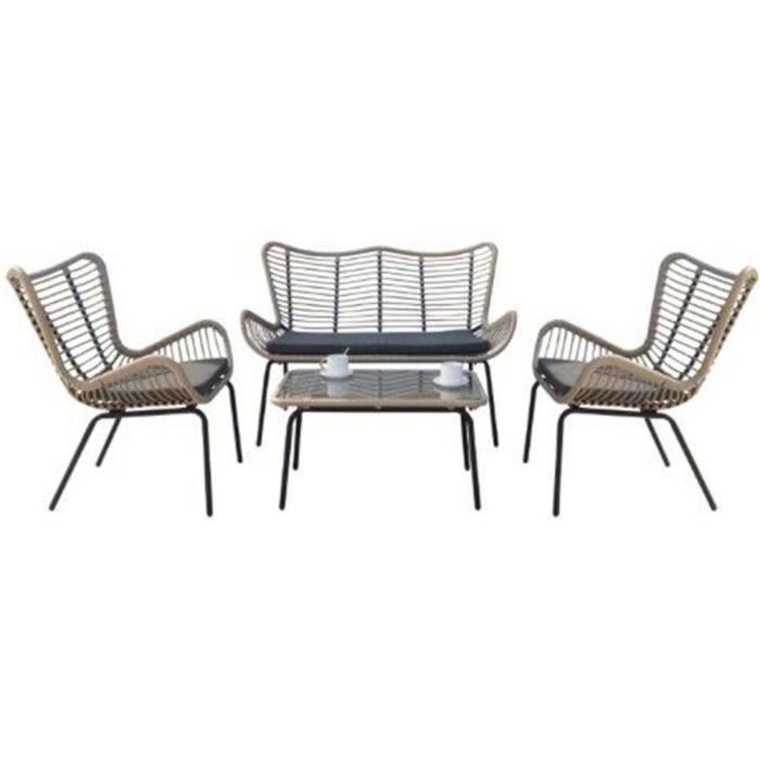 Ensemble salon de jardin complet 4 places Cebu en acier - grey/naturel ...