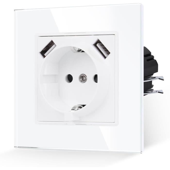 Prise Avec Usb En Blanc - Prise En Verre 16 A Avec Port Usb-A Maximum 2 ...