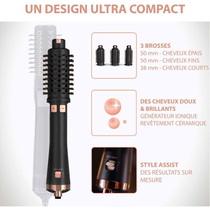 Brosse Soufflante Rotative 2-En-1, Sèche, Coiffe Les Cheveux, 3 Brosses ...