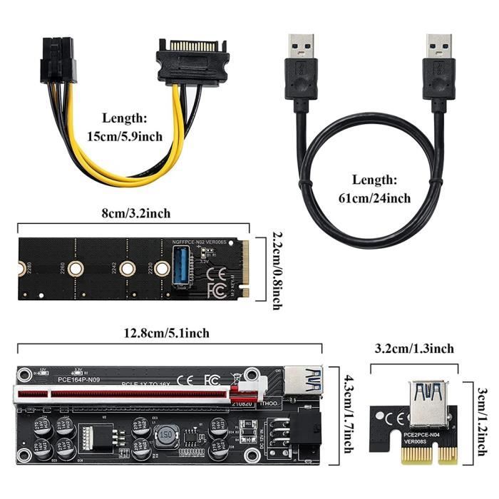 V009S-PLUS PCIE Riser 1X à 16X Carte de Montage - GPU Riser avec M.2 ...