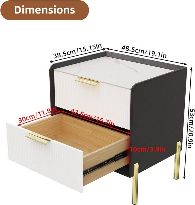 Table De Chevet Moderne Blanche: Table De Nuit Avec 2 Tiroirs Meuble De ...