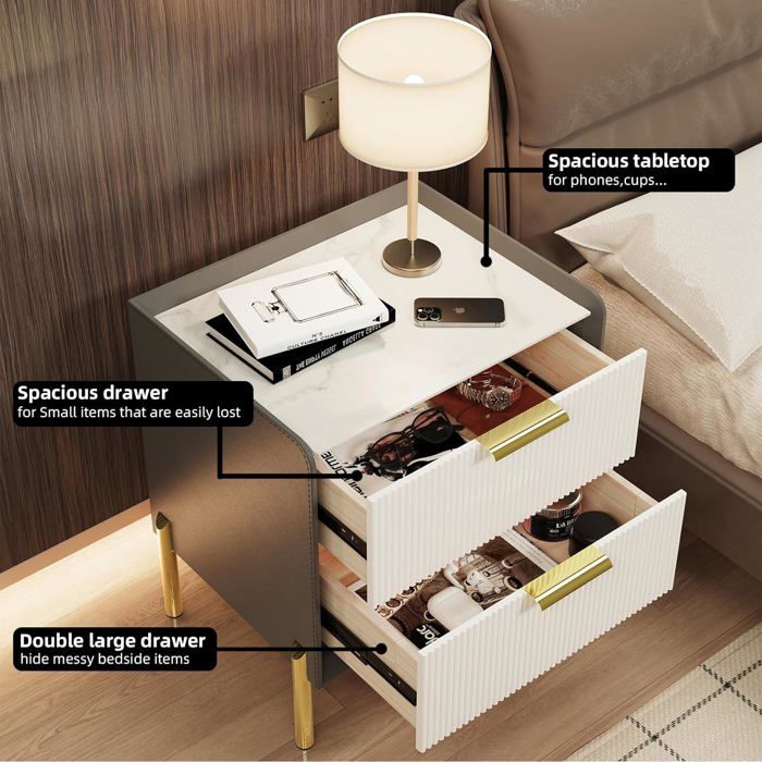Table De Chevet Moderne Blanche: Table De Nuit Avec 2 Tiroirs Meuble De ...