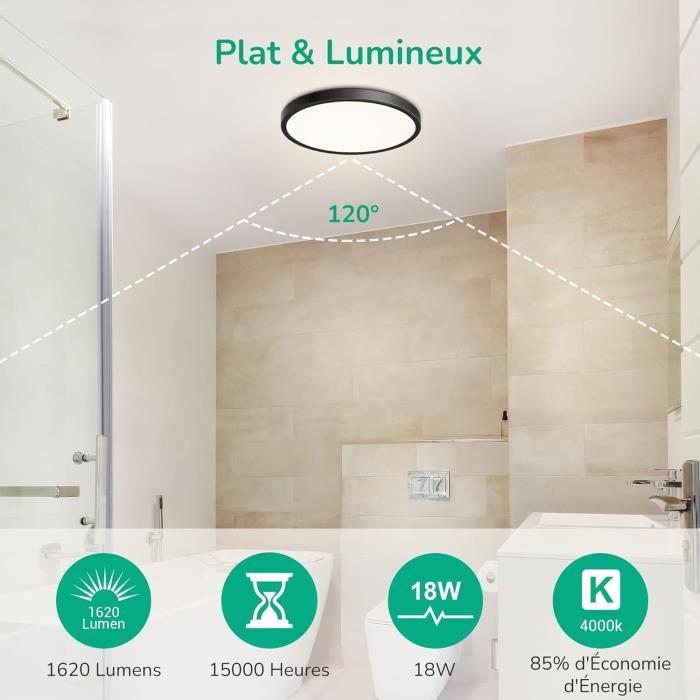Plafonnier Led Plat, Plafonnier Noir Rond Moderne, 18W Lampe De Salon ...