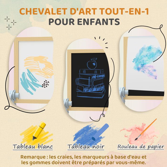 Tableau enfant - AIYAPLAY - double face - tableau noir réglable en ...