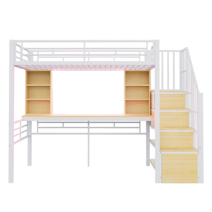Lit mezzanine - KOMHTOM - 90x200 - Bureau intégré - Escalier à tiroirs ...