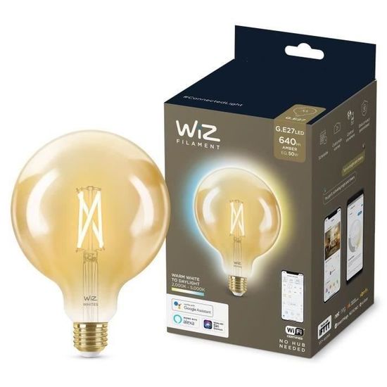 WiZ Ampoule connectée Globe 120 vintage Blanc variable E27 50W - Cdiscount Bricolage