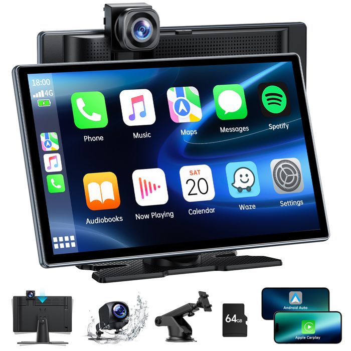 TOGUARD 9" Autoradio Carplay Caméra Voiture Dashcam 4K Android Auto ...