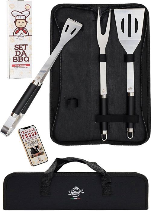 Horus23 Set de barbecue professionnel personnalisé - 3 outils barbecue : pinces, spatule ...