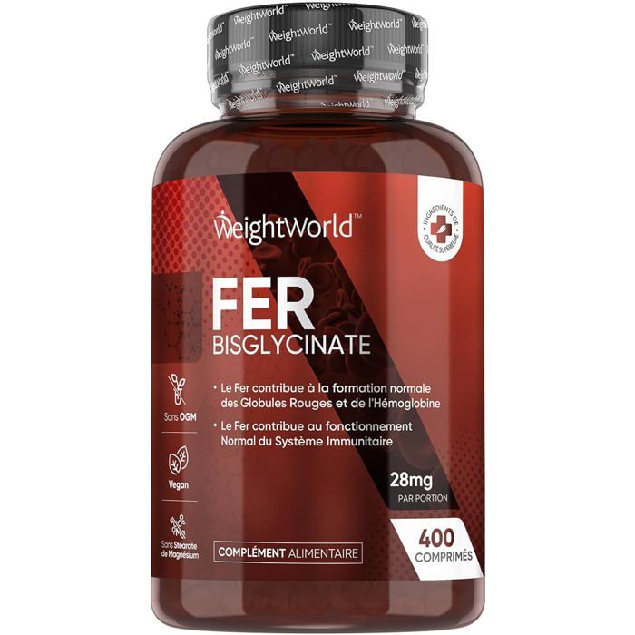 Fer Bisglycinate 28mg - 400 Fer Comprimés Vegan - Pour Fatigue ...
