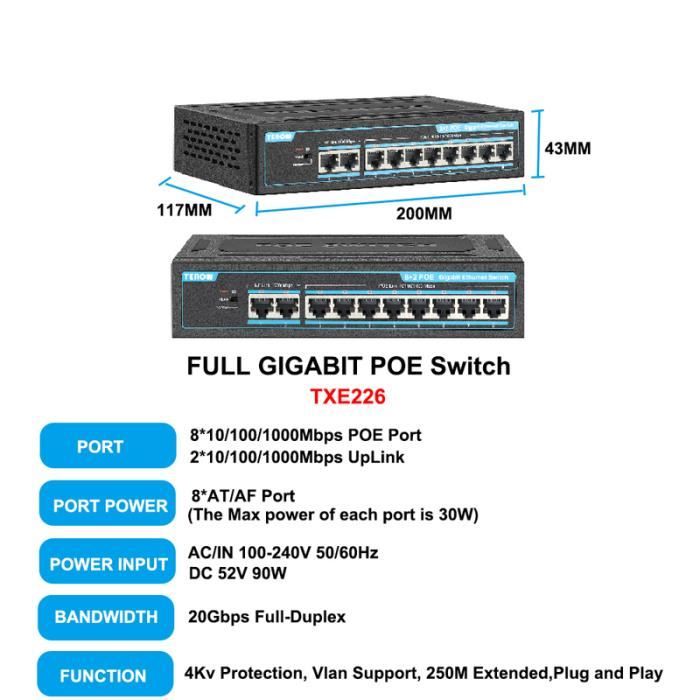 1000Mbps--TEROW-Commutateur Ethernet Gigabit 100-1000Mbps, 10 ports RJ45, réseau rapide pour ...