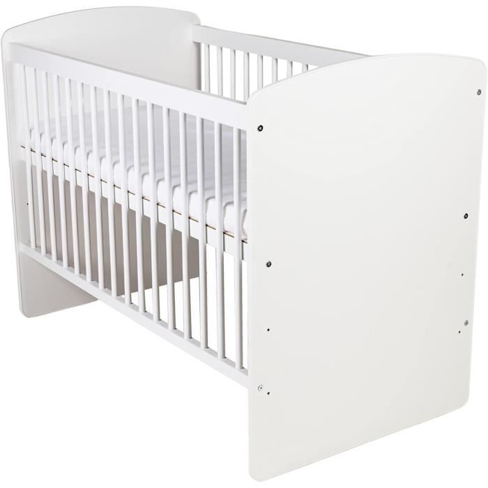 Kmbaby Lit Bébé Blanc 120x60 cm Avec Sommier À Lattes -Lit Bébé 3 ...