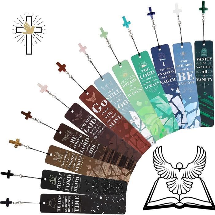 12 Pièces Signets de Versets Bibliques avec Croix Pendentifs, Marqueurs ...