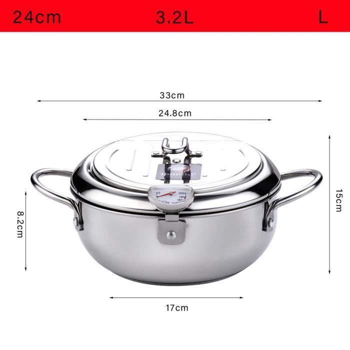 Friteuse Japonaise Tempura Sans Huile Avec Thermomètre Et Couvercle En Acier Inoxydable 304 Pour ...