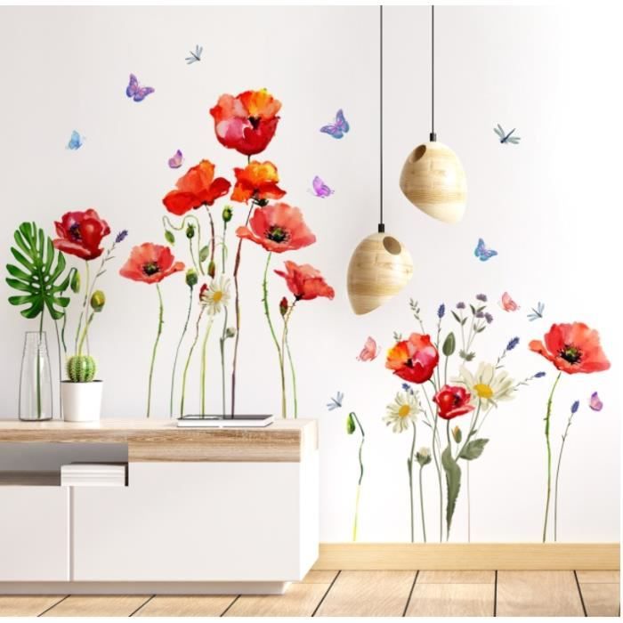 Stickers Muraux Coquelicots Rouge Autocollant Sticker Mural Fleur de ...