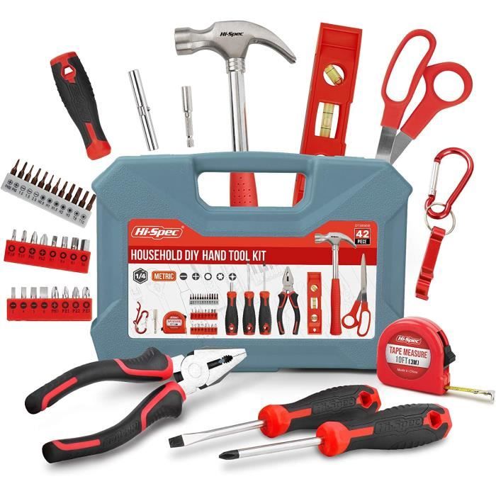 Hi-Spec Boîte à Outils Complète Rouge 42 Pièces - Kit d'Outils Complets ...