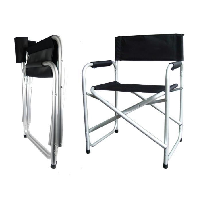 Chaise de style réalisateur, siège de camping pliant en aluminium, noir ...
