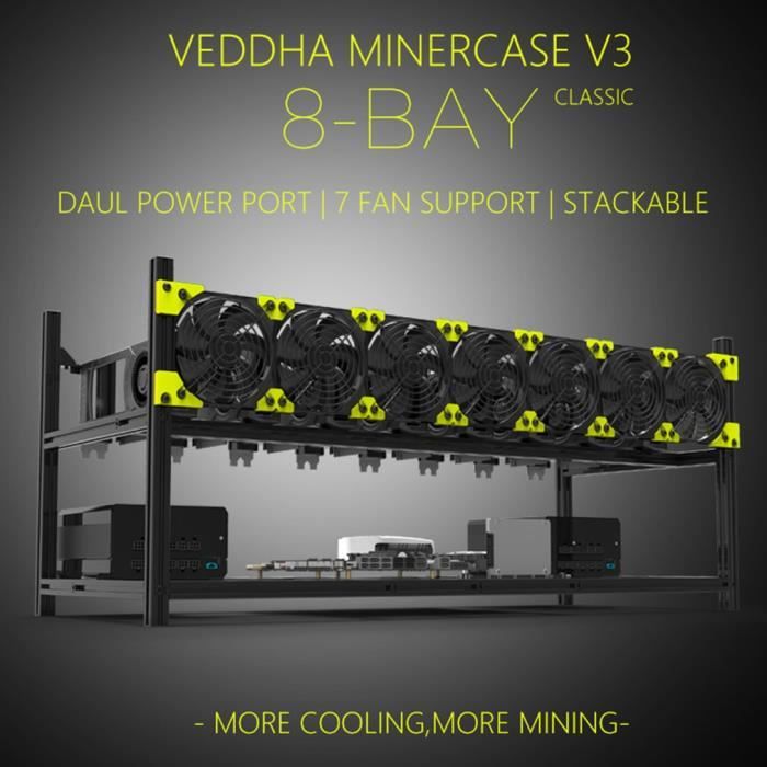 GPU Empilable Boîtier VEDDHA-V3C8 Miner Rig Frame Case Aluminum Open ...