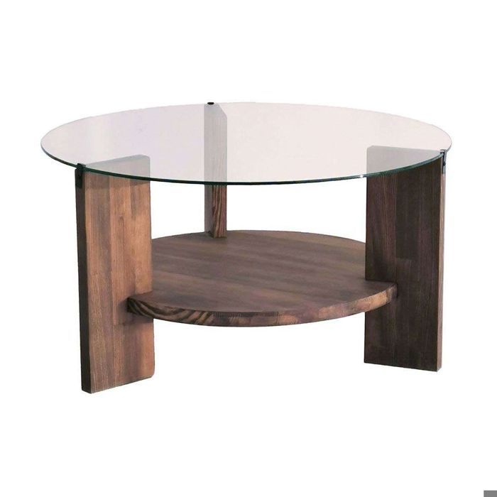 Table basse ronde Wilds D75cm Bois massif foncé et Verre Transparent ...