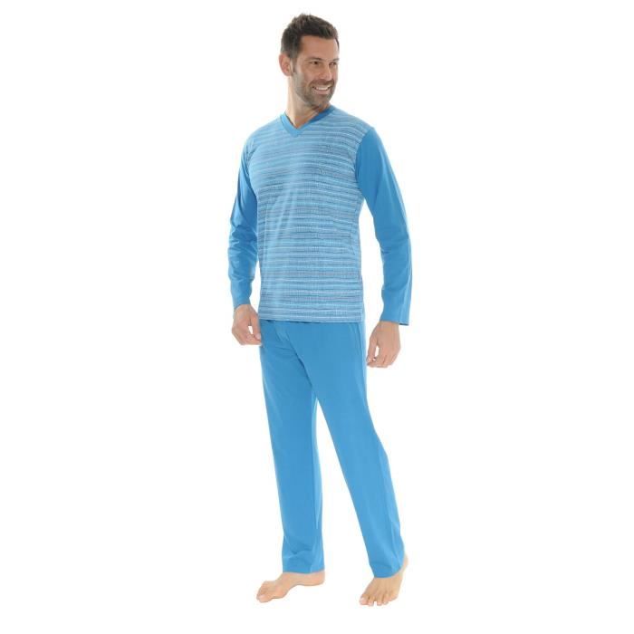 Pyjama Bleu Natan Pyjama Long Col V 3601 Bleu - Cdiscount Prêt-à-Porter