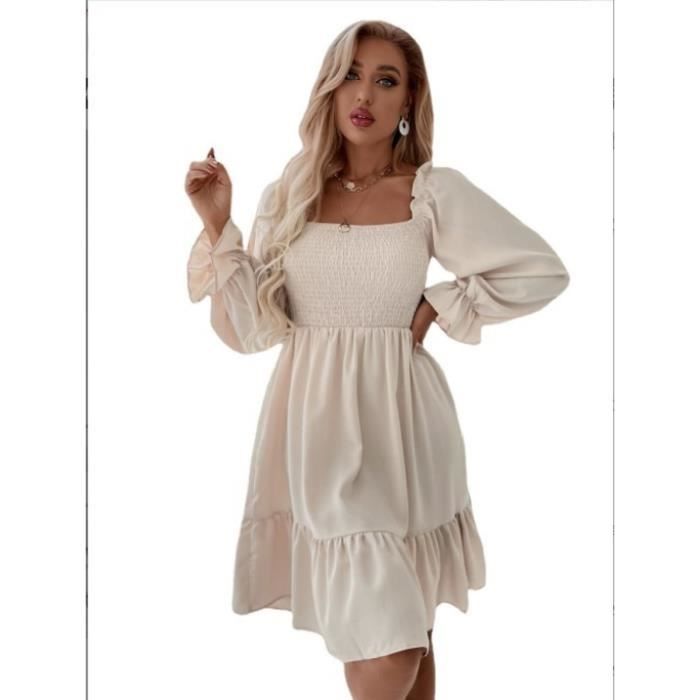 Robe Femme Élégantes Manche Évasée Col Carré Mini Robe Courte