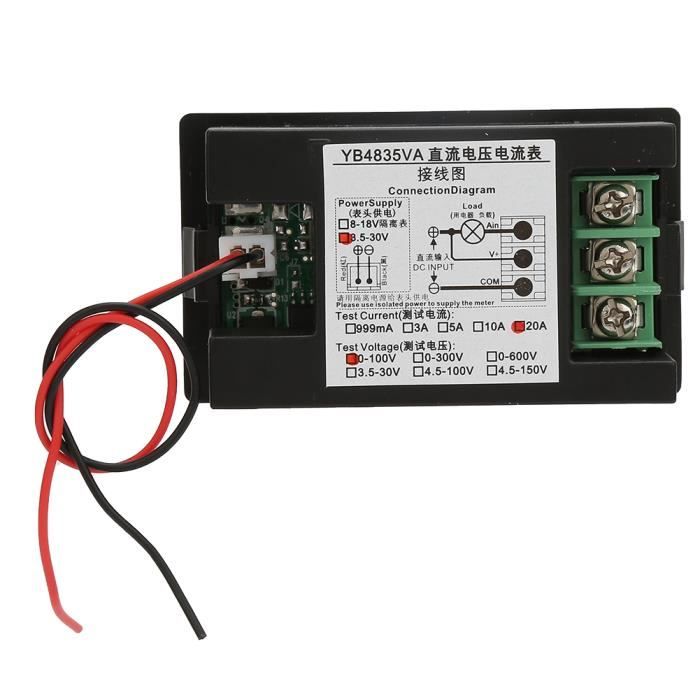 Qiilu Voltmètre CC Voltmètre DC, Ampèremètre, YB4835VA DC0 ~ 100V 20A ...