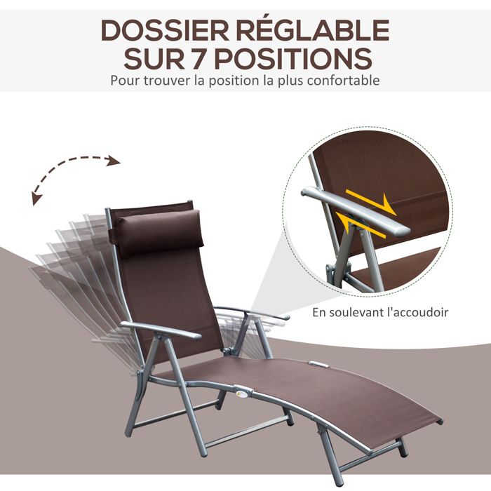LIA Transat chaise longue bain de soleil pliable 137x64x101cm métal ...
