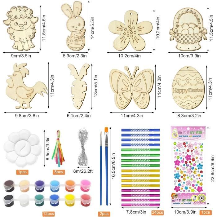 Ornements en Bois de Pâques, 48 Pièces Bricolage Pâques Enfant avec ...