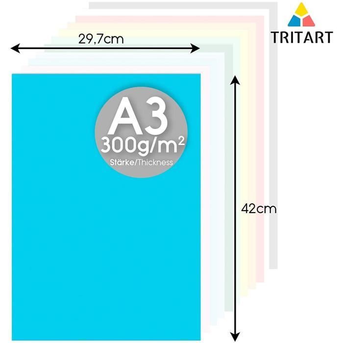 Papier coloré A3 300g I 36 feuilles de papier solide entièrement coloré ...