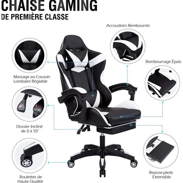 LIWI-Chaise Gaming, Fauteuil Gamer, Chaise Ergonomique Inclinable pour ...
