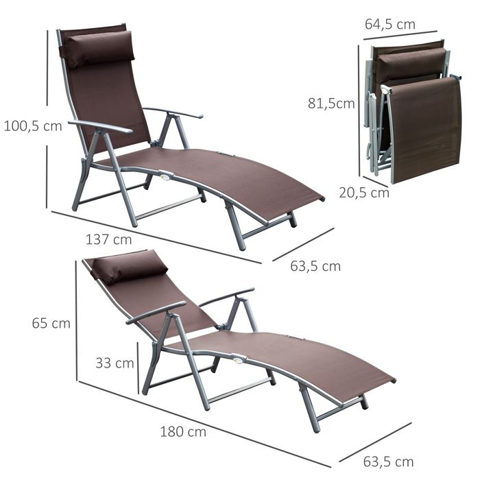 LIA Transat chaise longue bain de soleil pliable 137x64x101cm métal ...