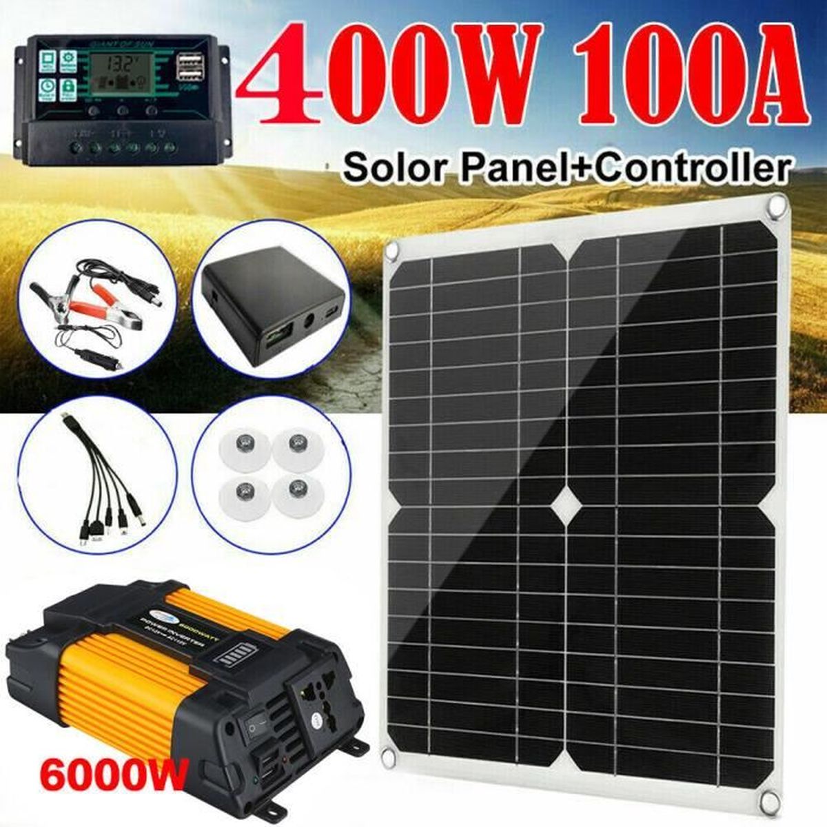 Système de Panneau Solaire 400W Onduleur 6000W Contrôleur de Charge 100A Kit d'onduleur Solaire ...