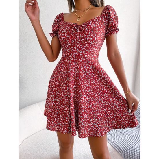 Femme Robe Fleurie Été Robe de Plage Col en V Vintage Robe Imprimée ...