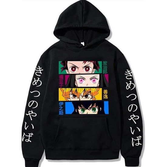 Demon Skayer Sweat à capuche Demon Slayer Agatsuma Zenitsu Print Noir ...
