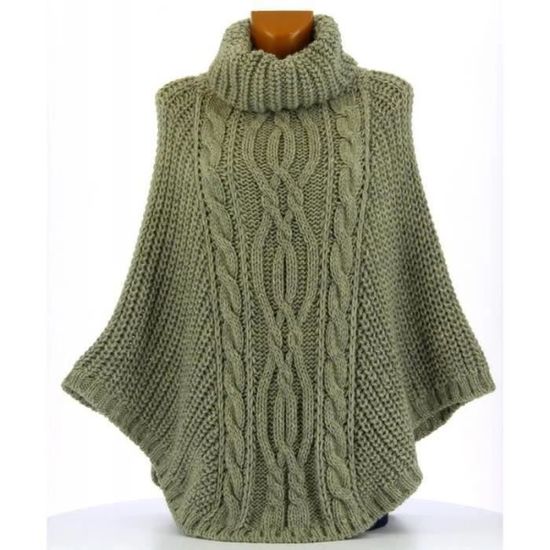 Poncho - ELODY - Grande Taille - Laine Alpaga - Kaki - Doux et Chaud ...