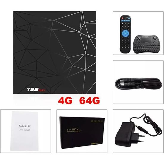 Boîtier TV T95 MAX,Android 9,Allwinner H616,4 Go RAM,32-64 Go,Wi-Fi 2.4GHz,6K,USB 3.0- 4G 64G ...