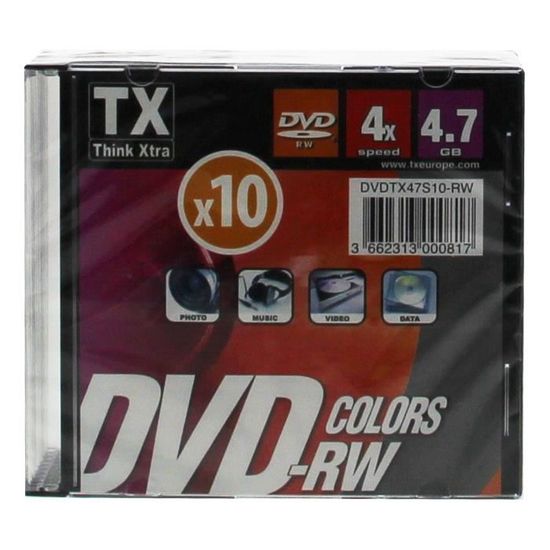 Pack de 10 dvd-rw tx think xtra slimcase rouge - Cdiscount Informatique