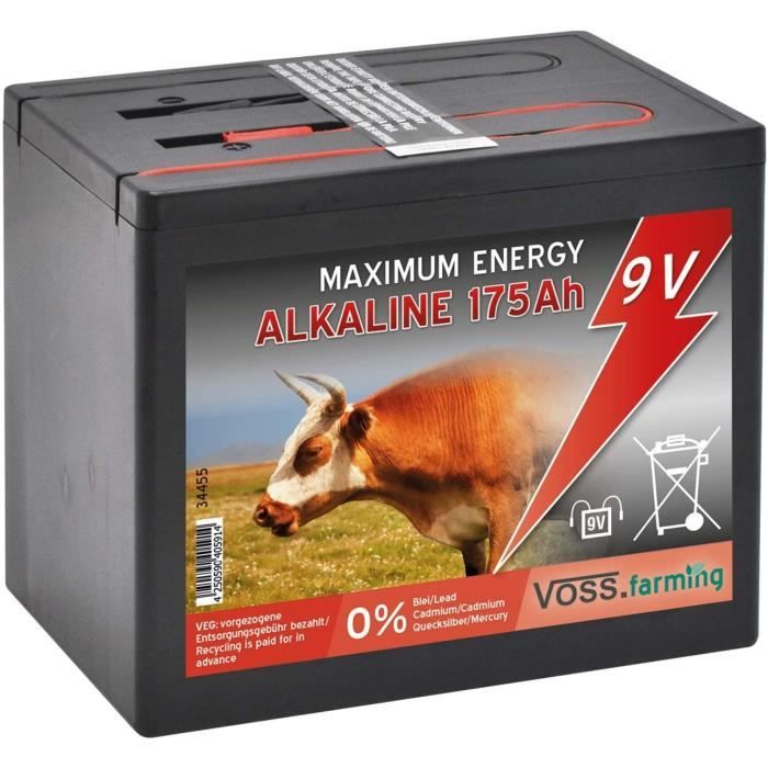 Batterie sèche Alcaline 175 Ah 9V pour clôture électrique -Grand modèle ...