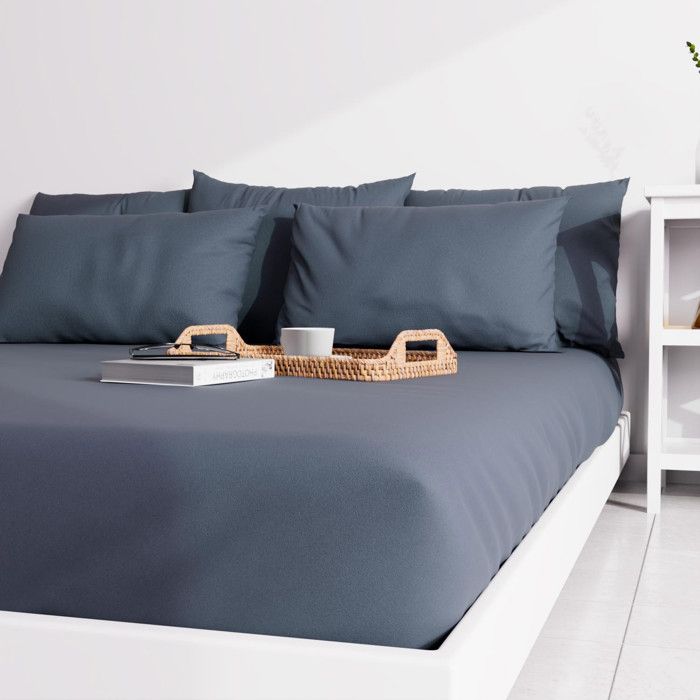 Drap housse uni 160x200 cm ZZZ bleu jean - Cdiscount Maison