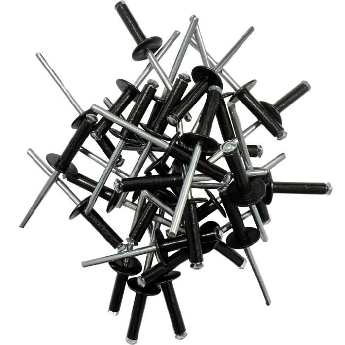 Rivets éclateurs - 100 pièces - Noir - 4.8 x 20 mm - Aluminium et Acier ...