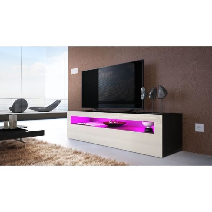 Meuble TV - Marque - Noir et crème - Laqué - 155 cm - Cdiscount Maison