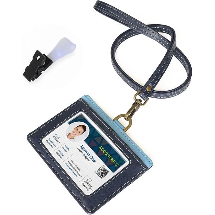Porte-Badge Lanière Badge D'identification en Cuir Porte-badge Double ...