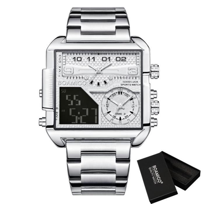 Montre de Sport pour hommes BOAMIGO - carrée - 3 fuseaux horaires ...