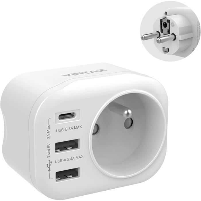 4 en 1 Prise USB Secteur Multiple, Multiprise Murale avec 2 USB-A et 1 ...