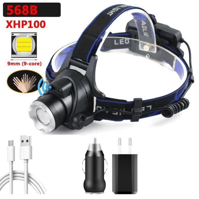 Lampe frontale,XHP100 Led phare Zoomable réglable phare lampe de poche ...