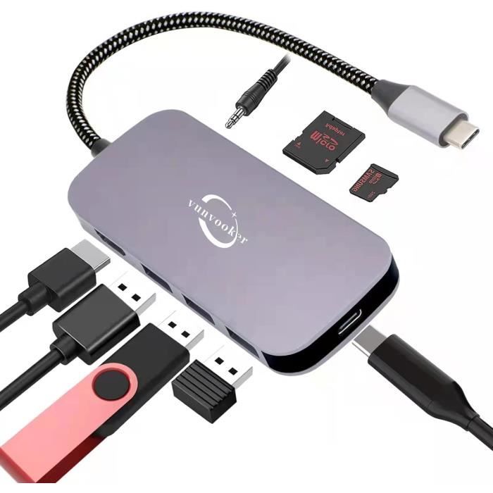 Hub Usb C,Adaptateur Multiport 8 En 1 Avec 3,5Mm Audio Jack,Hdmi 4K,3 ...