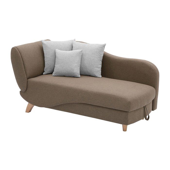 Méridienne droite convertible en tissu marron avec coffre de rangement ...