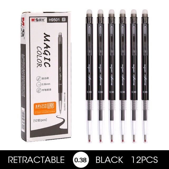 STYLO,12 Pcs Black Ink--stylo effaçable rétractable, mignon ...