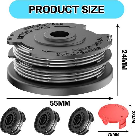 Bobines de fil pour coupe-bordure Bosch ART 24, 27, 30 et ART 30-36 LI - Lot de 4 - Noir ...