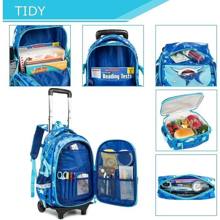 Cartable A Roulettes - ZGEER - Sac à Dos Enfant - Bleu - Trolley Inclus ...